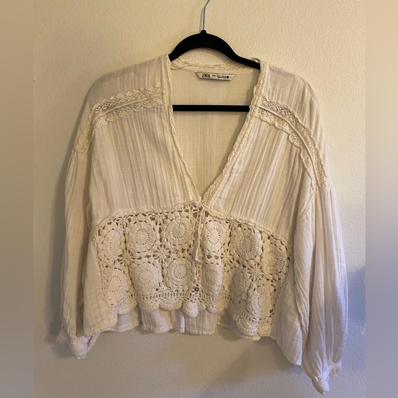Zara | Tops | Zara Linen Lace Top | Poshmark